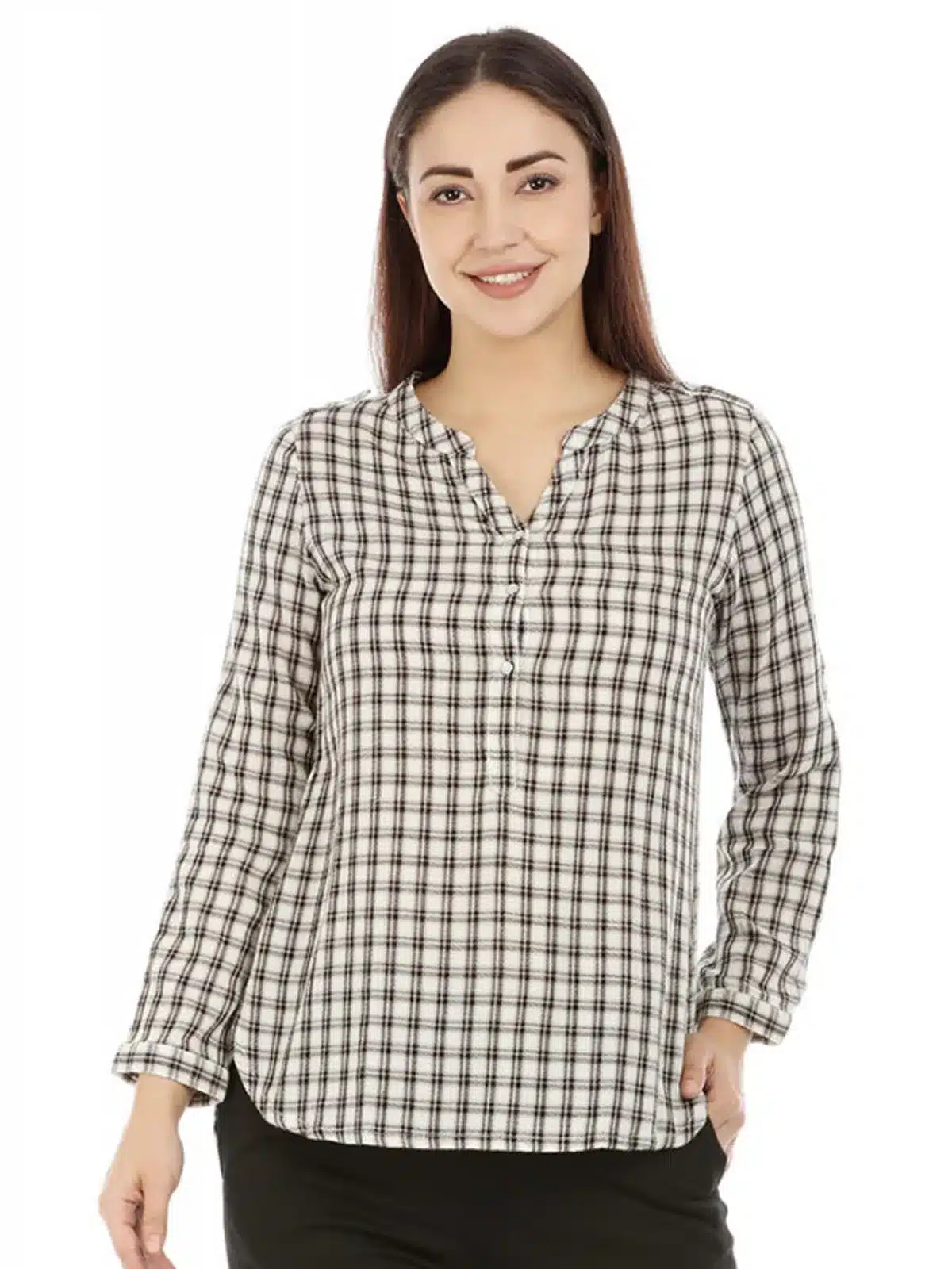 Shop White Multi Checks Top For Women Stylish Online