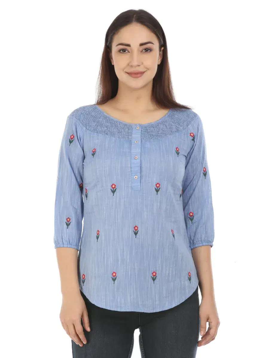 Buy Blue Printed Top For Women Casual Online In India