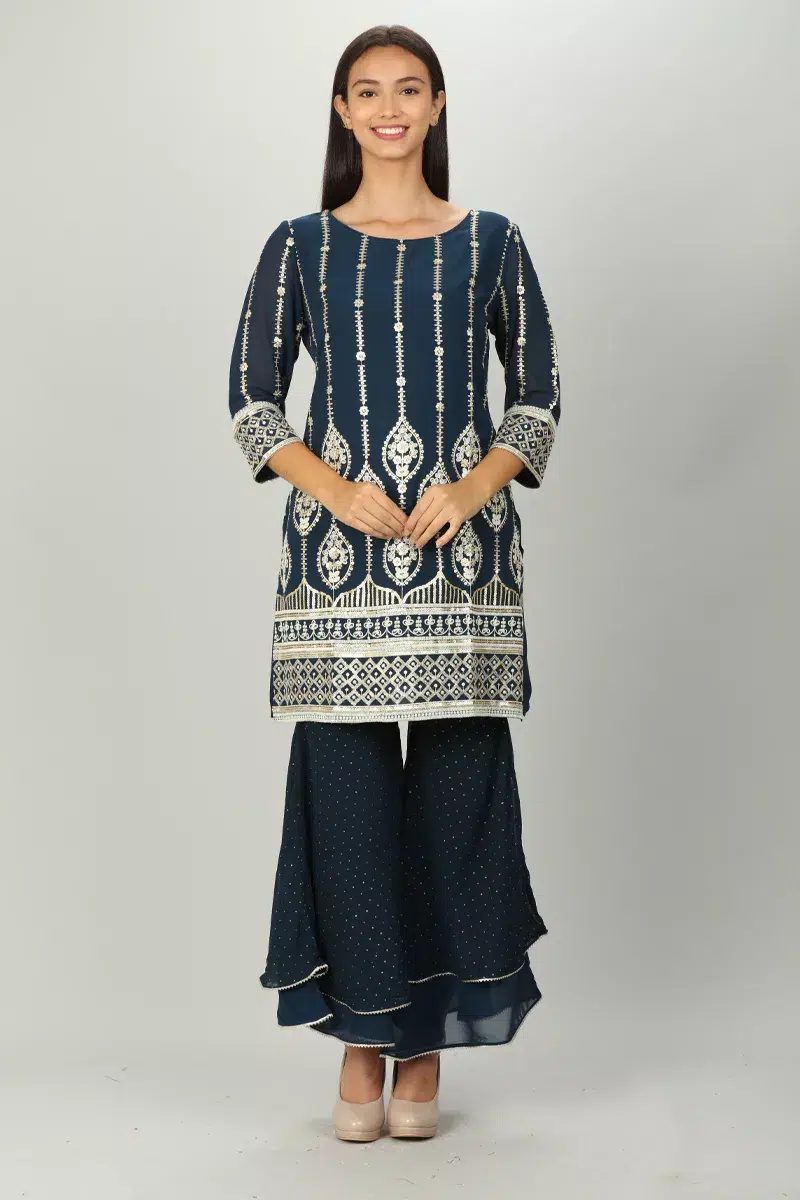 Buy Stylish Embroidered Blue Short Kurti For Women Online