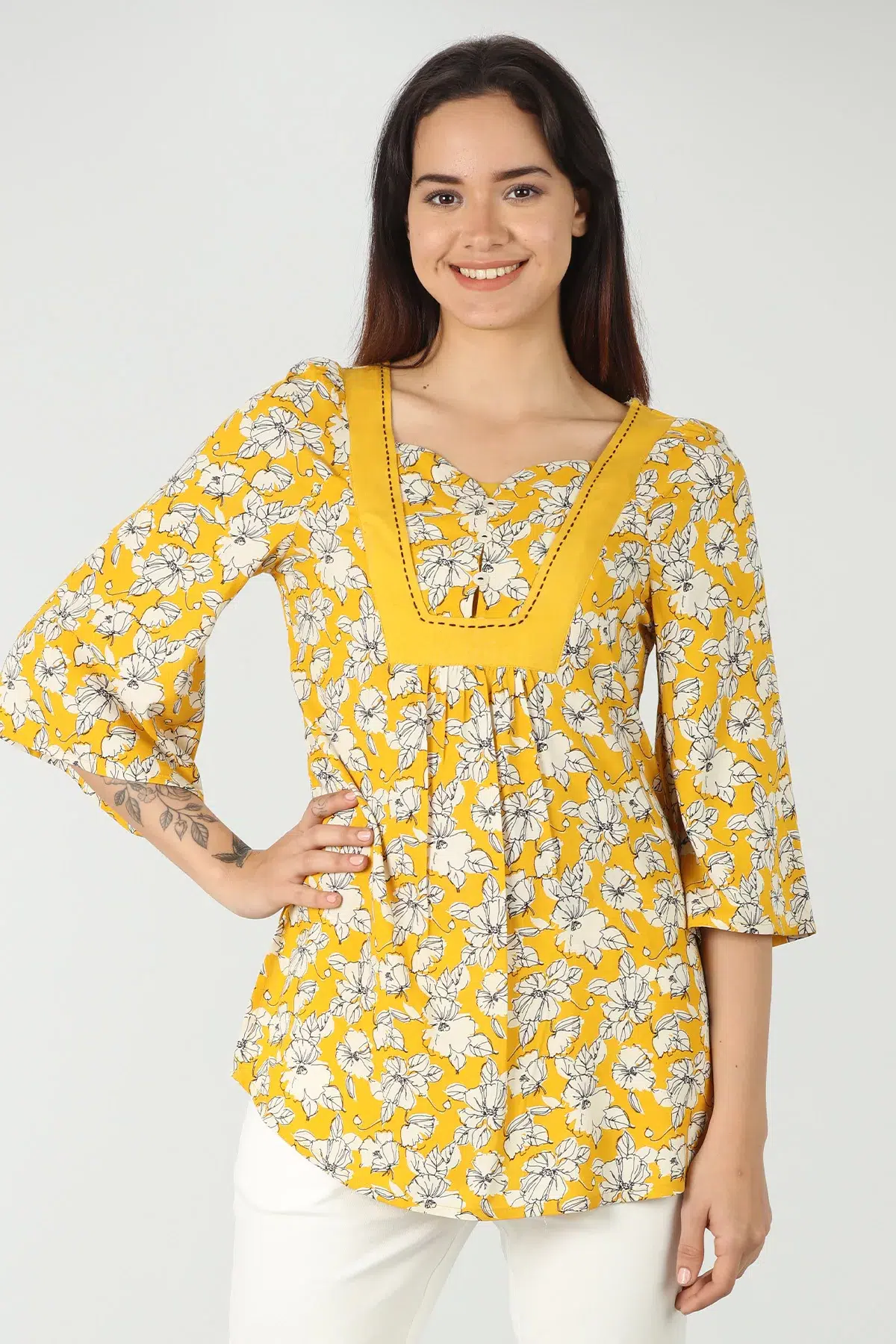 Buy Comfortable Printed Mustard Yellow Top For Women