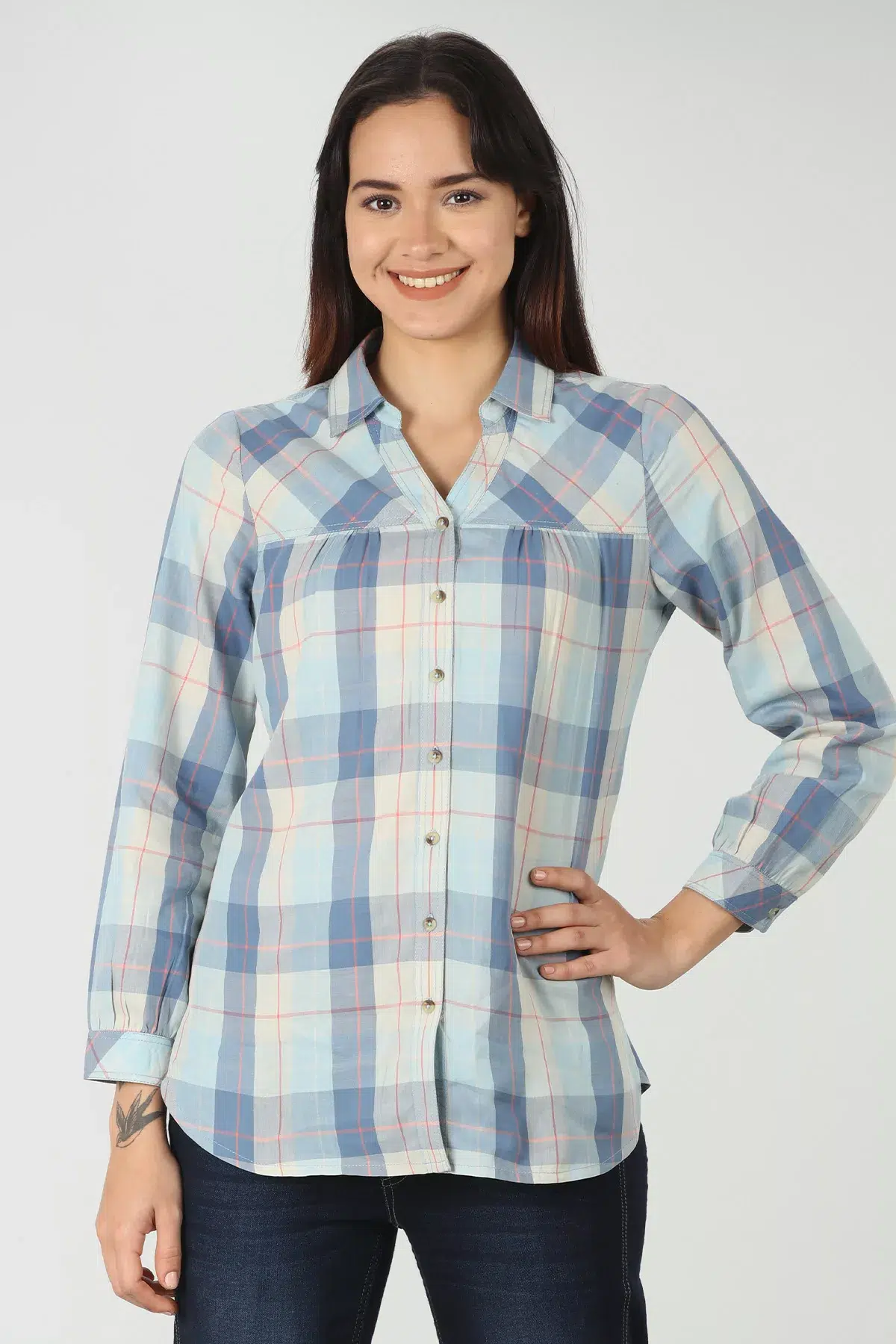 Shop Latest Blue Check Shirt Ladies At Great Price Online