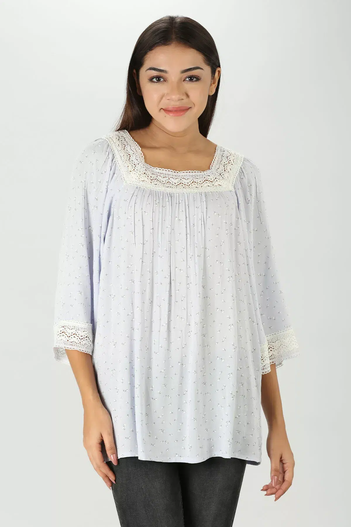 Buy Comfortable Floral Print Light Grey Top For Women Online