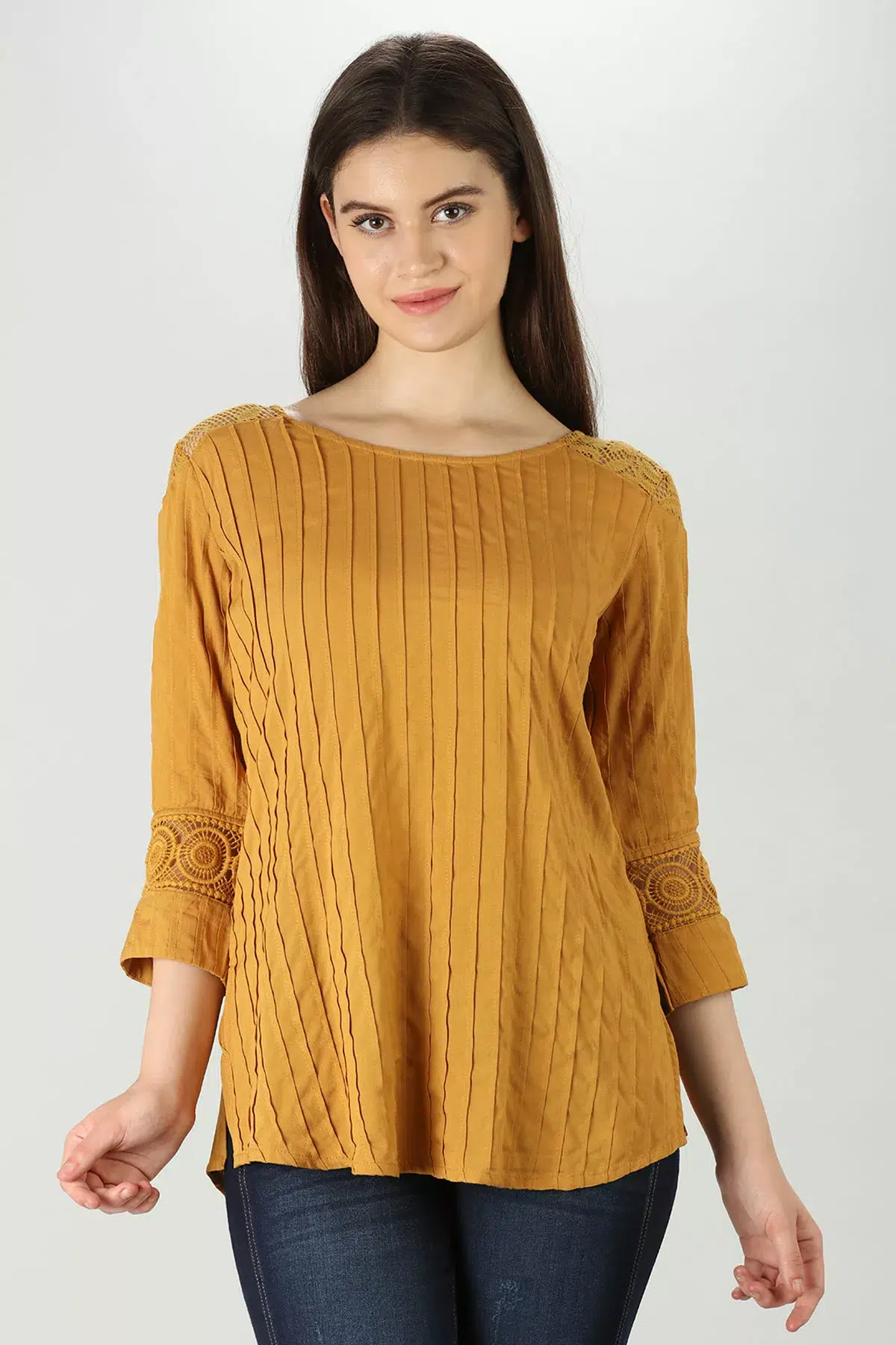 Buy Stylish Pintuck Mustard Colour Top For Women Online