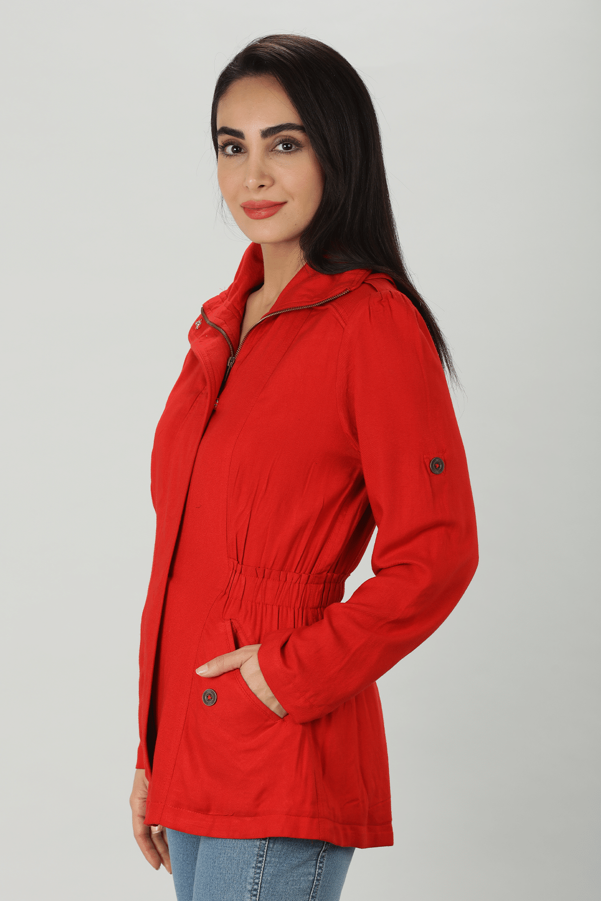Buy Stylish Red Female Winter Jacket Online In India