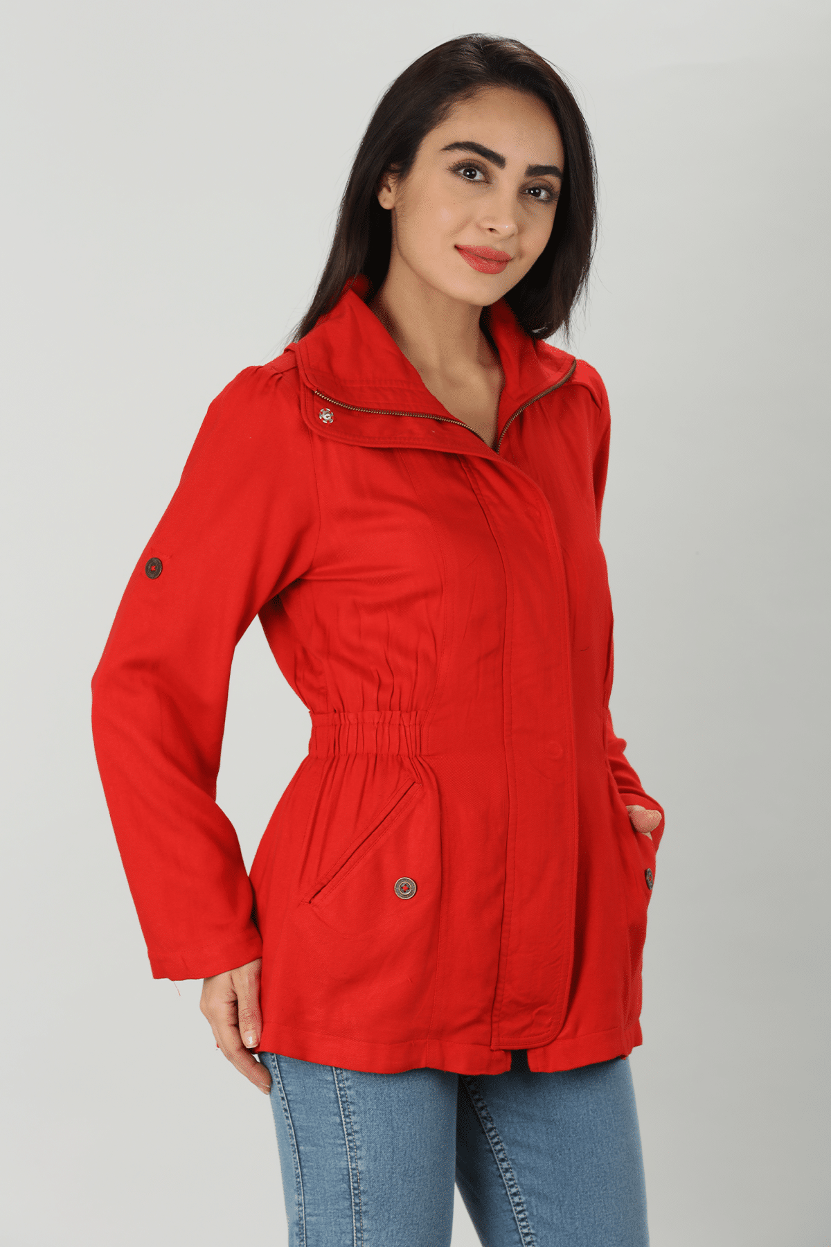 Buy Stylish Red Female Winter Jacket Online In India