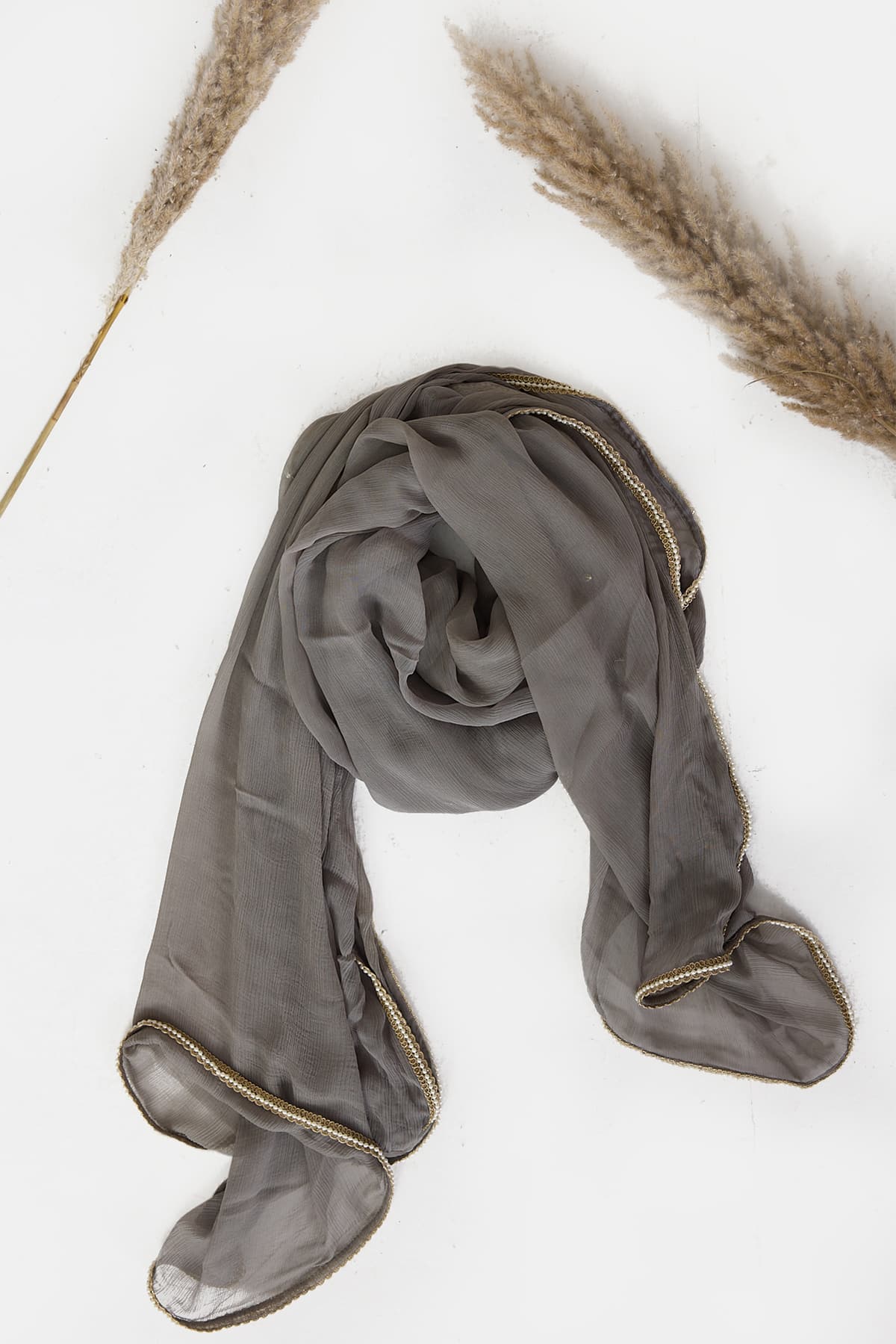 Buy Latest Grey Colour Dupatta For Women Online At Great Price