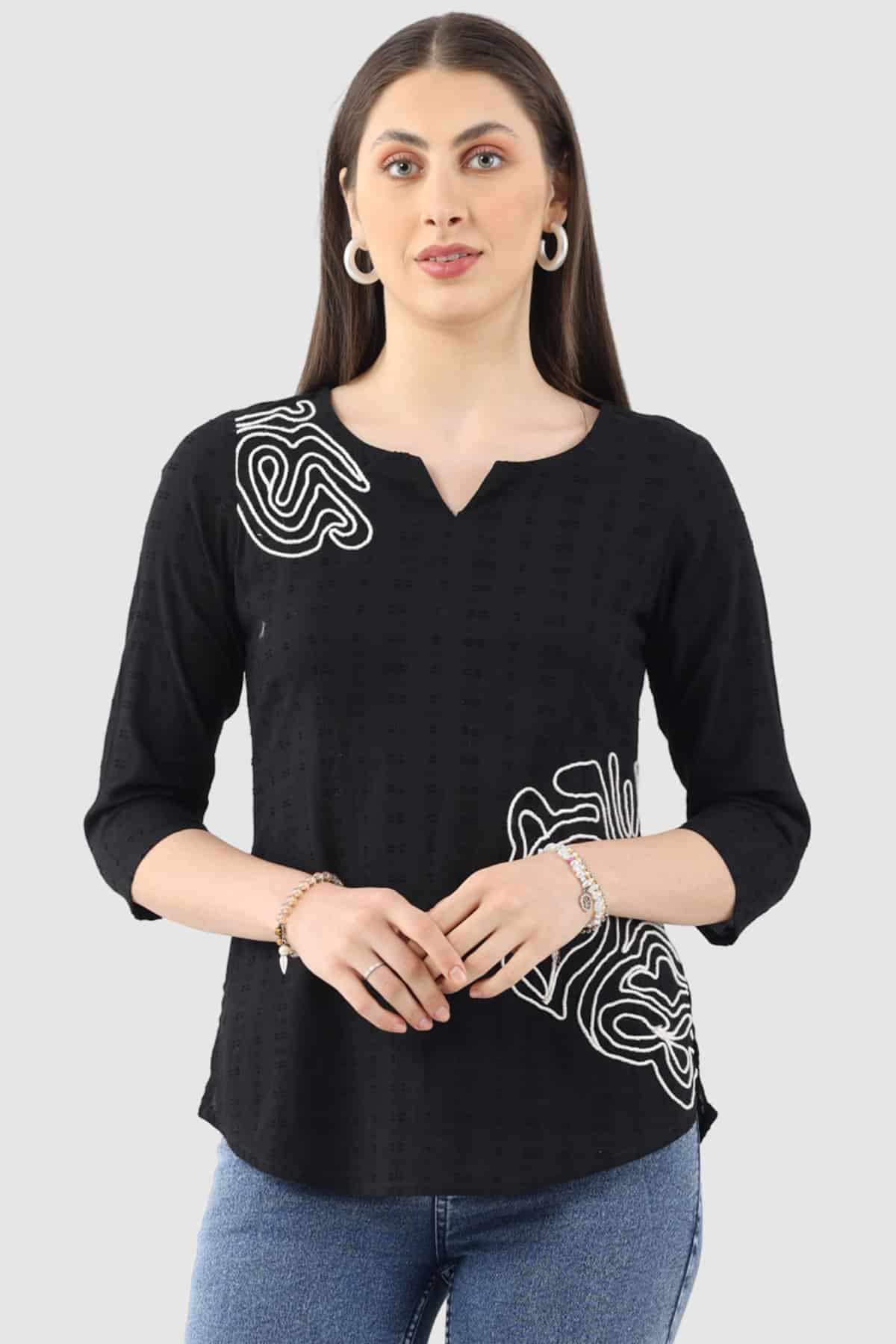 Buy Stylish Embroidered Black Top For Women Online