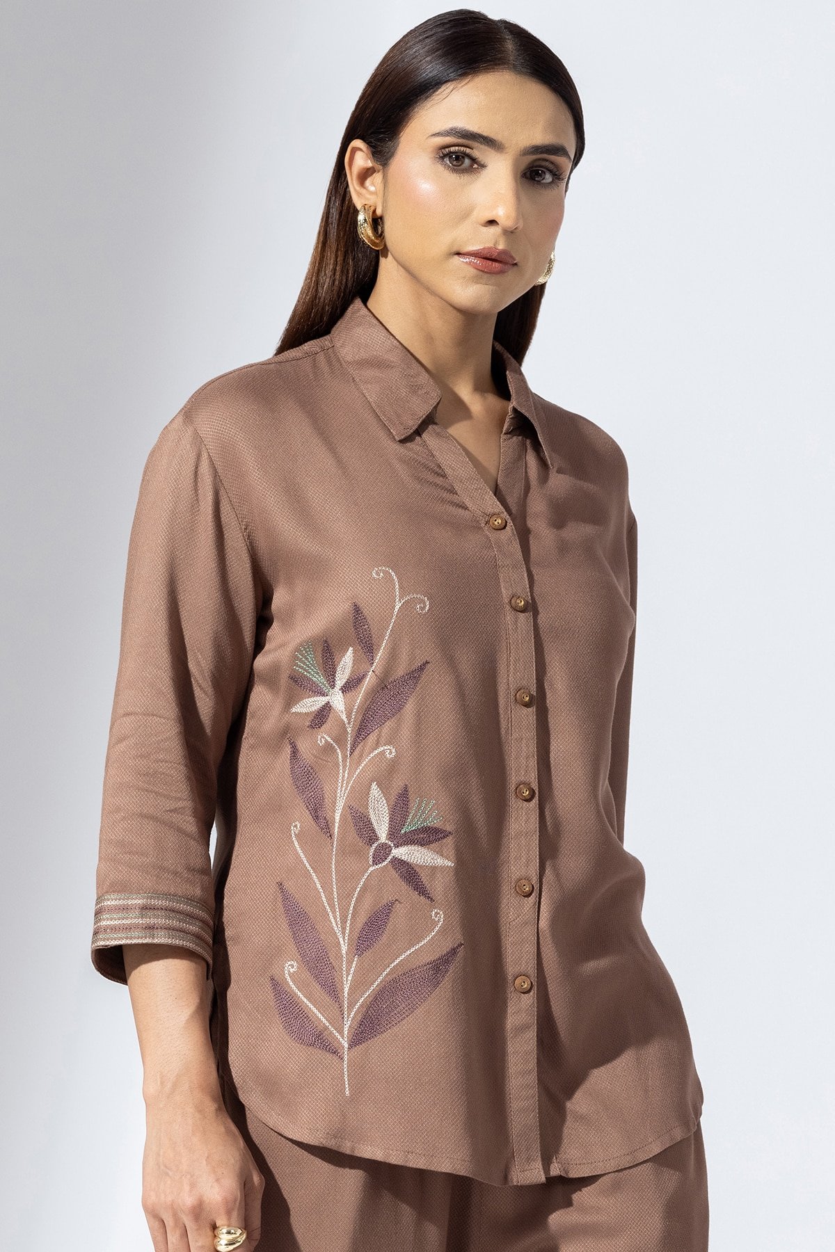 Buy Women's Regular & Plus Size Embroidered Mud Collared Co-Ord Shirt